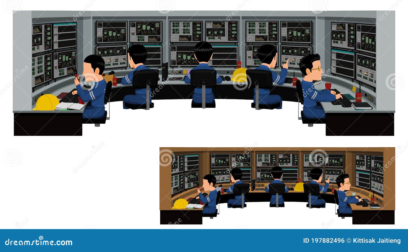5 Engineers are Working in the Operation Control Stock Vector ...