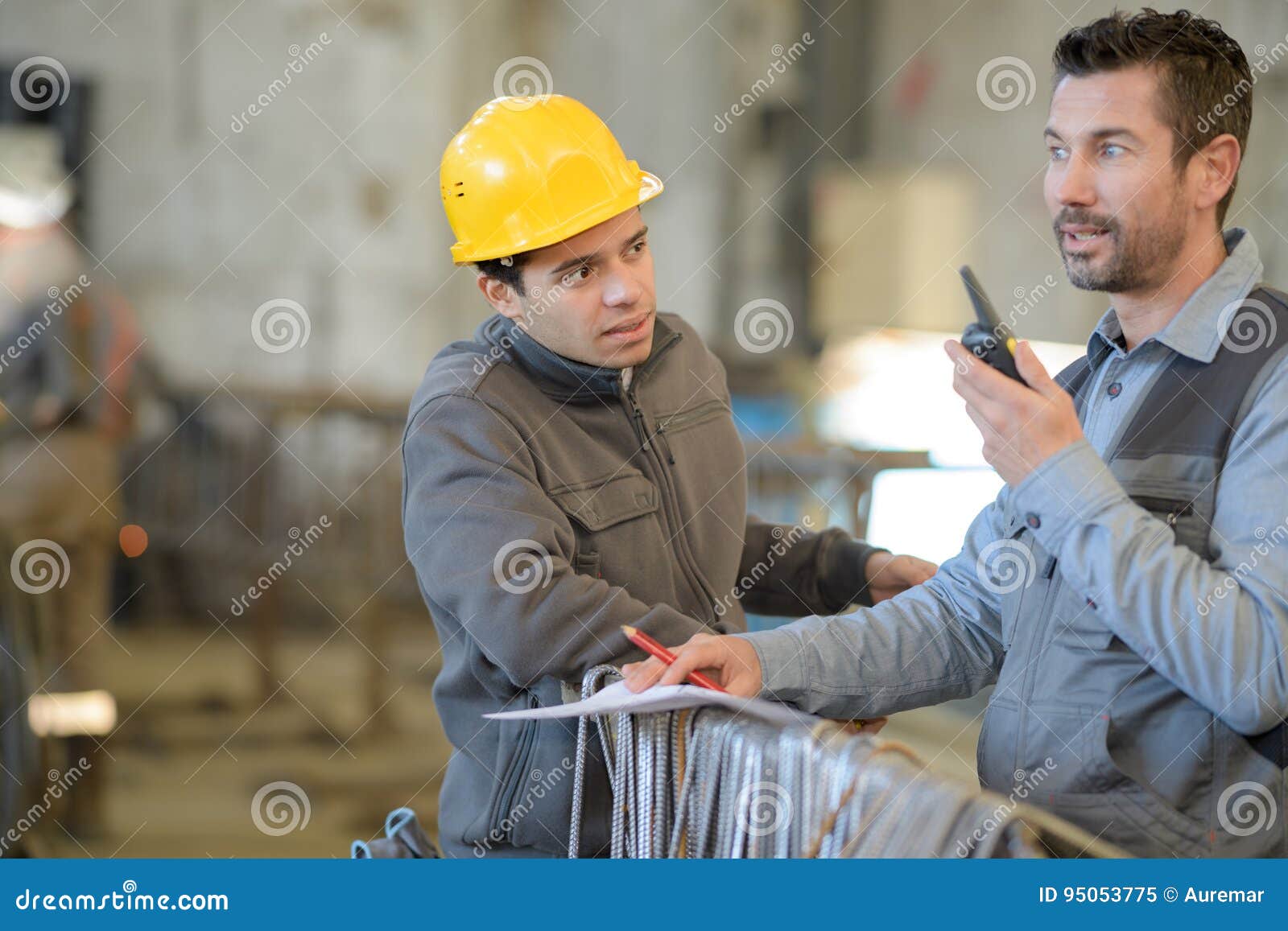 Engineers Working in Power Plant Talking on Walkie-talkie Stock Image ...