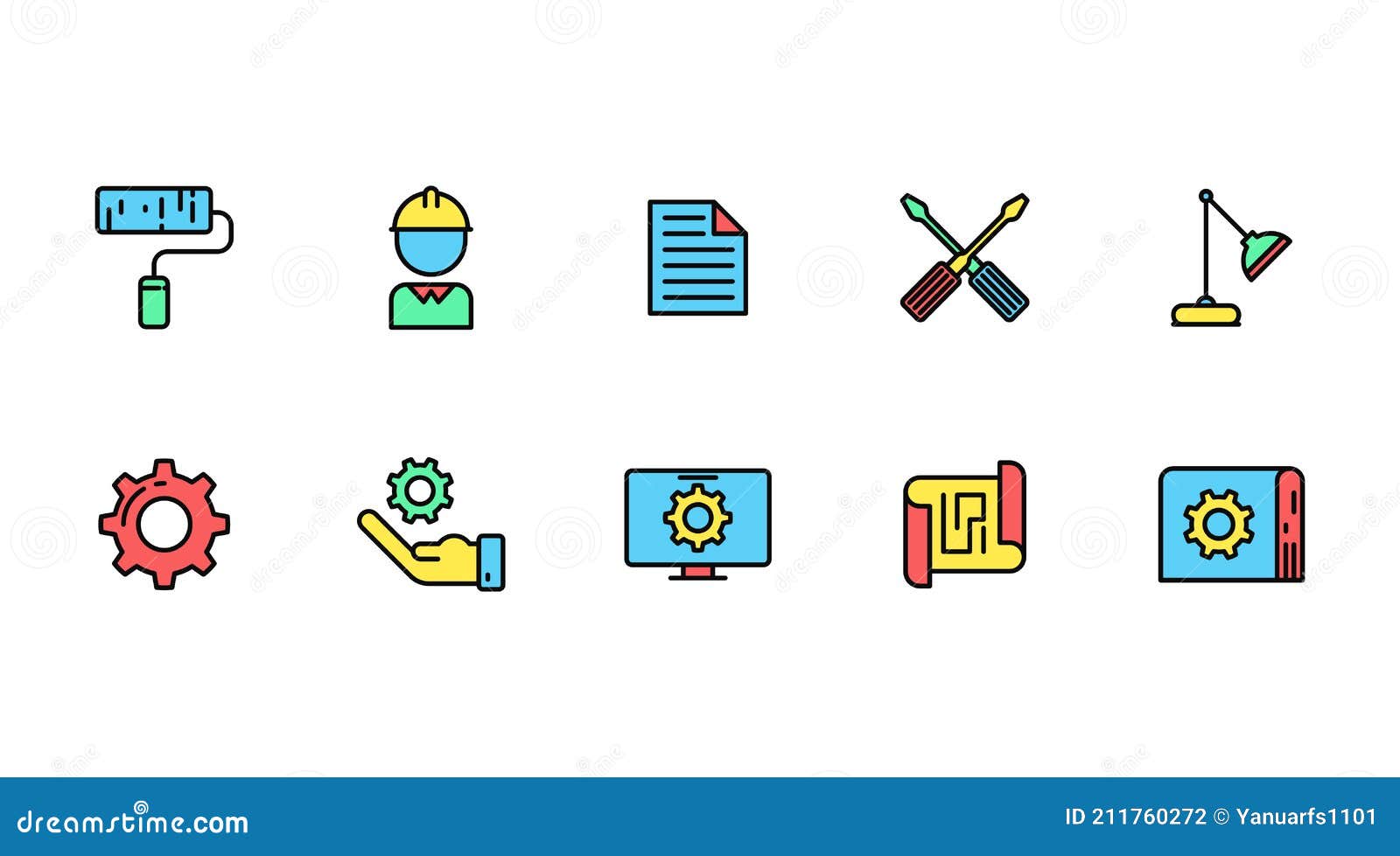 Enginering Flat Icon Set Vector Stock Illustration - Illustration of ...
