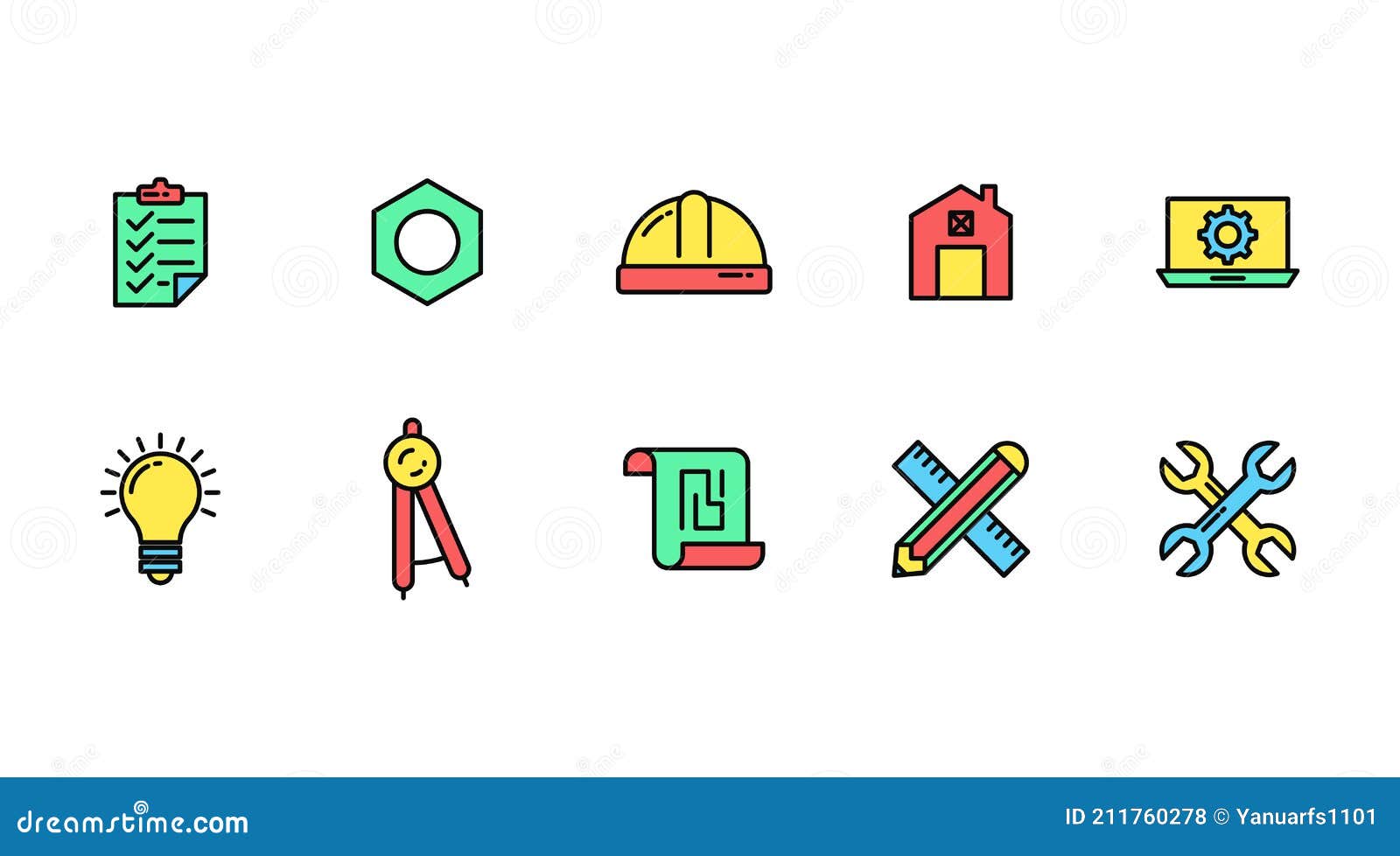 Enginering Flat Icon Set Vector Stock Illustration - Illustration of ...