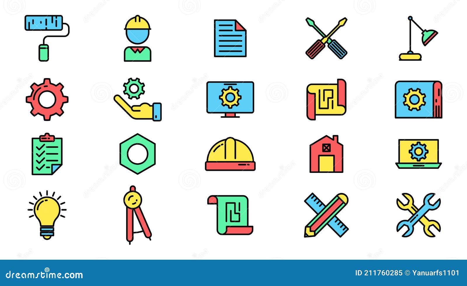 Enginering Flat Icon Set Vector Stock Illustration - Illustration of ...