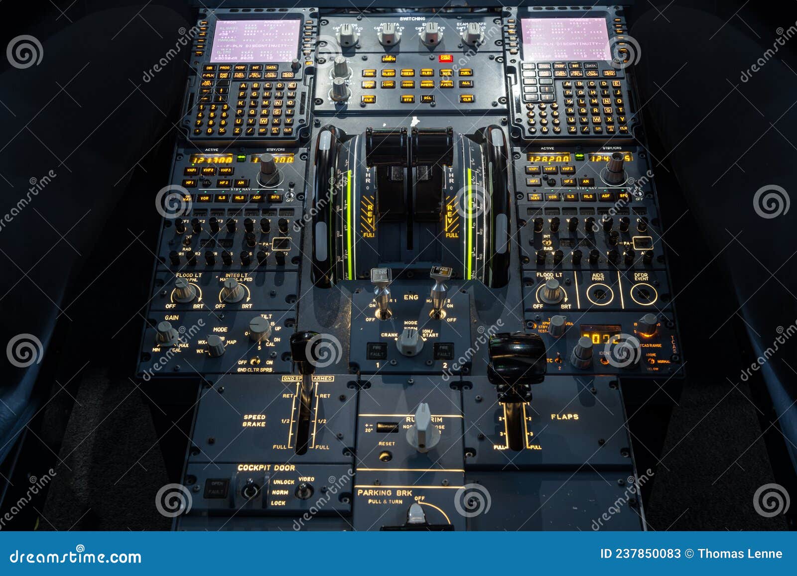 Engines Thrust Levers and Central Control Panel Stock Image - Image of ...
