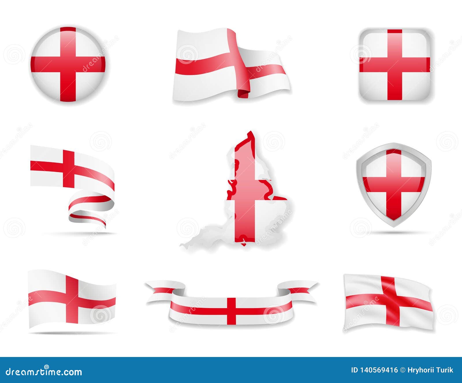 England Flags Collection. Vector Illustration Set Flags and Outline of ...