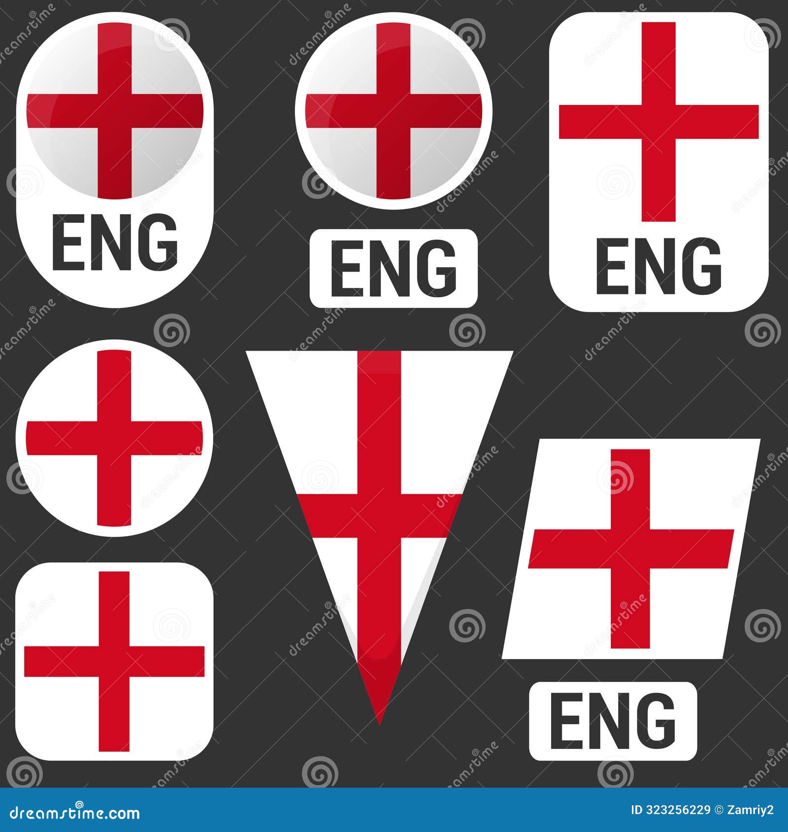 England Flags. Flags of Different Geometric Shapes Stock Vector ...