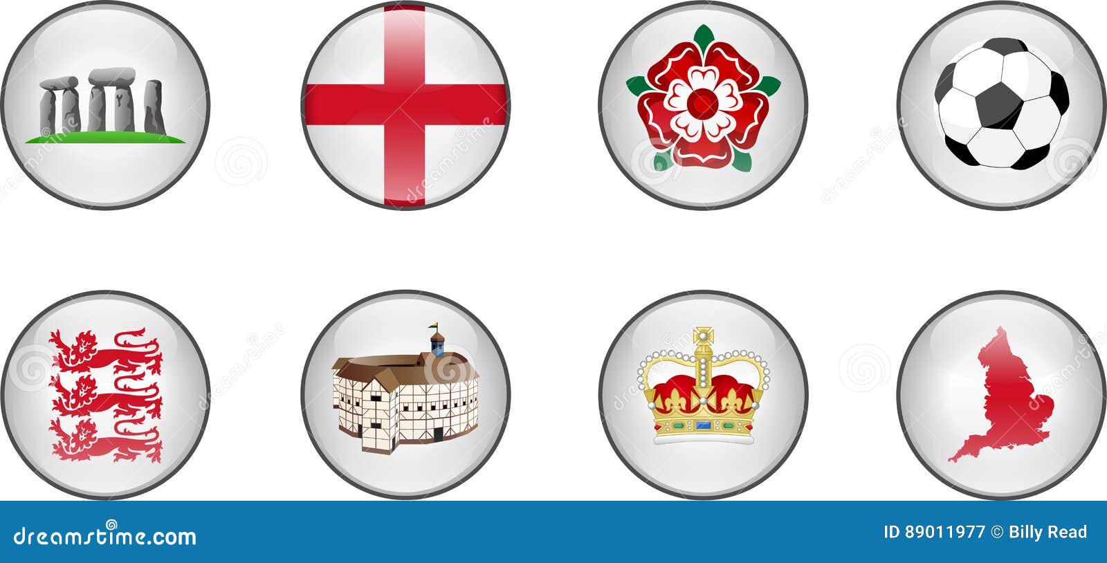 England Glossy Icon Set stock vector. Illustration of george - 89011977