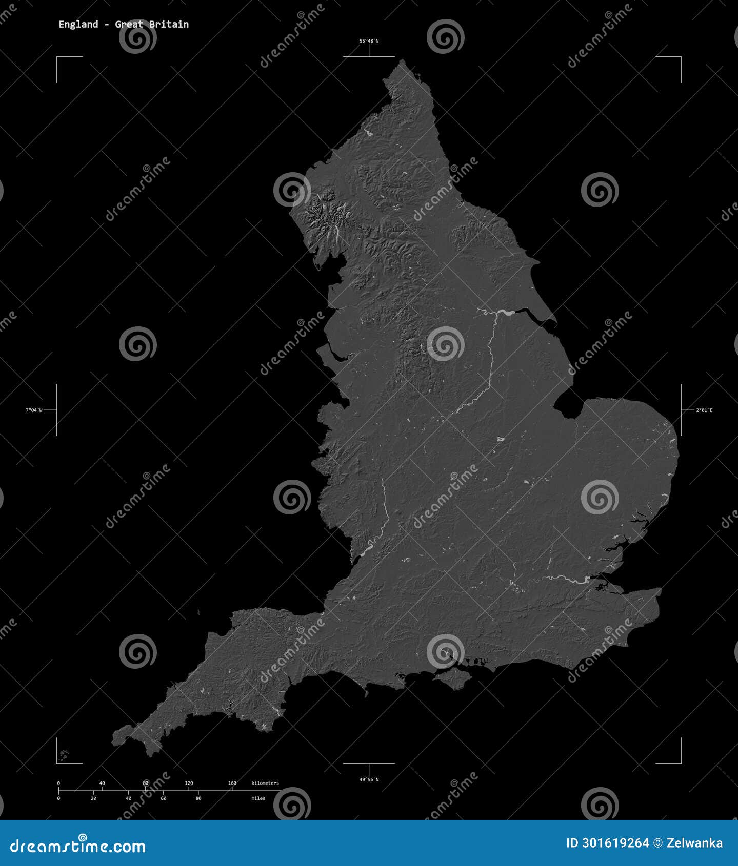 England - Great Britain Shape on Black. Bilevel Stock Illustration ...