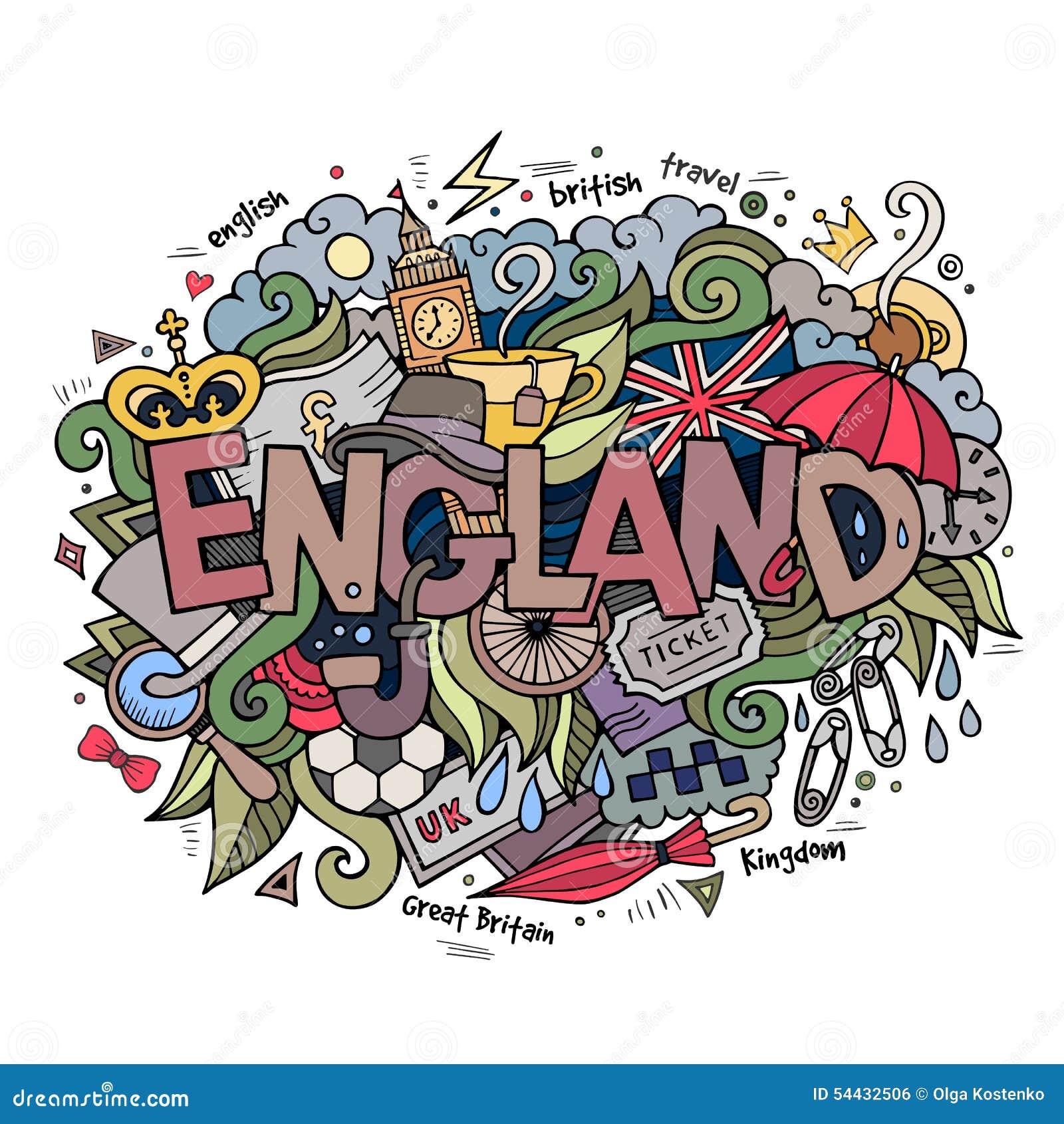 England Hand Lettering and Doodles Elements Stock Vector - Illustration ...