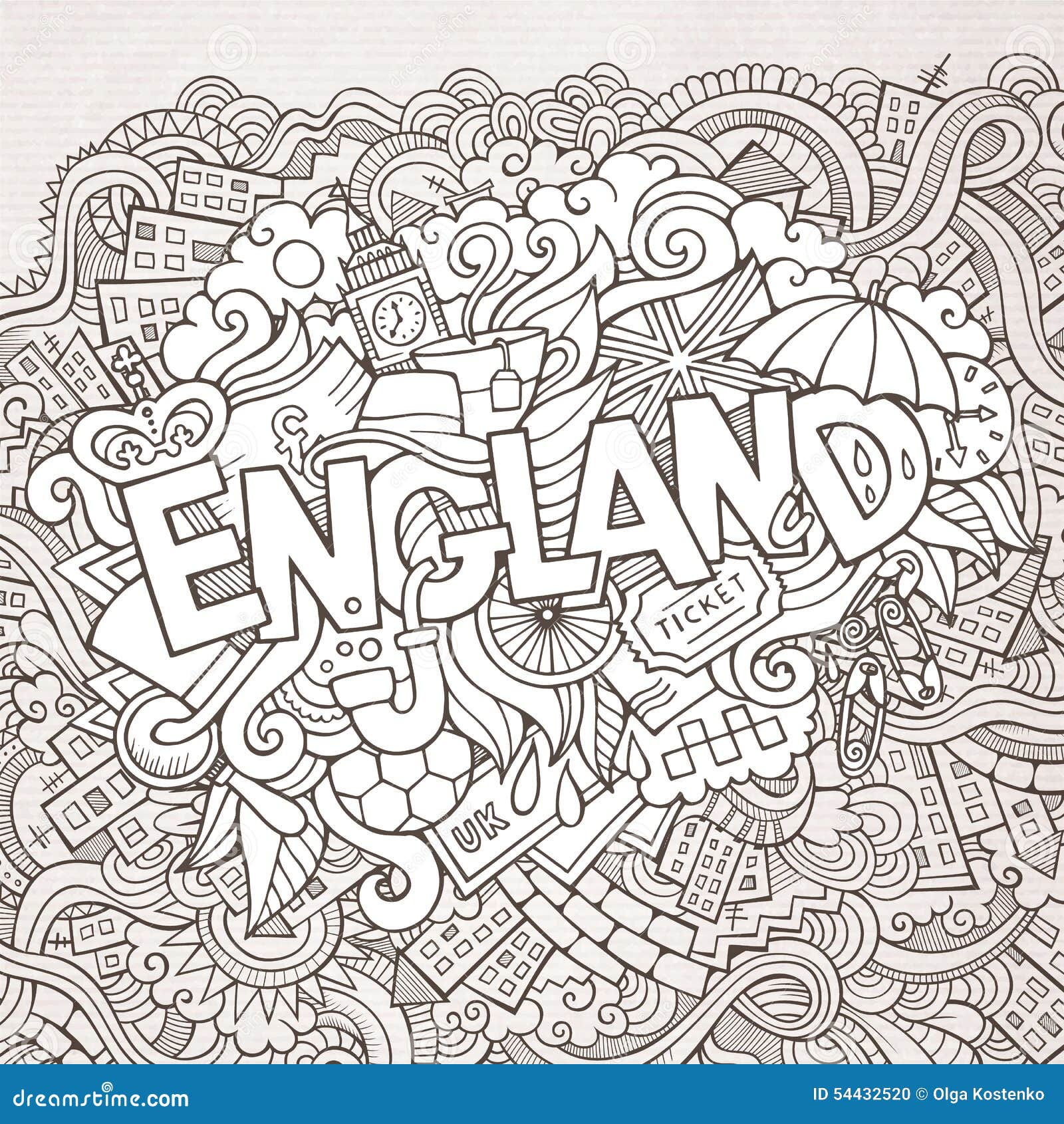 England Hand Lettering and Doodles Elements Stock Vector - Illustration ...