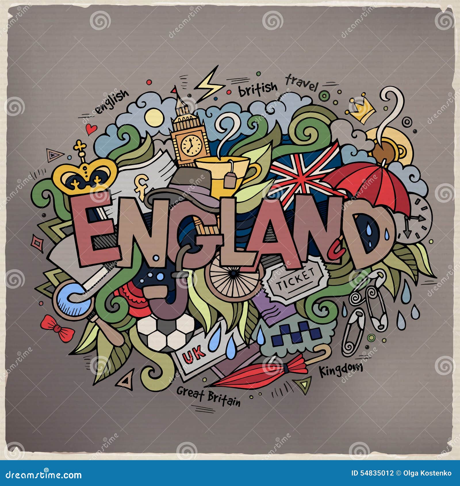England Hand Lettering and Doodles Elements Stock Vector - Illustration ...