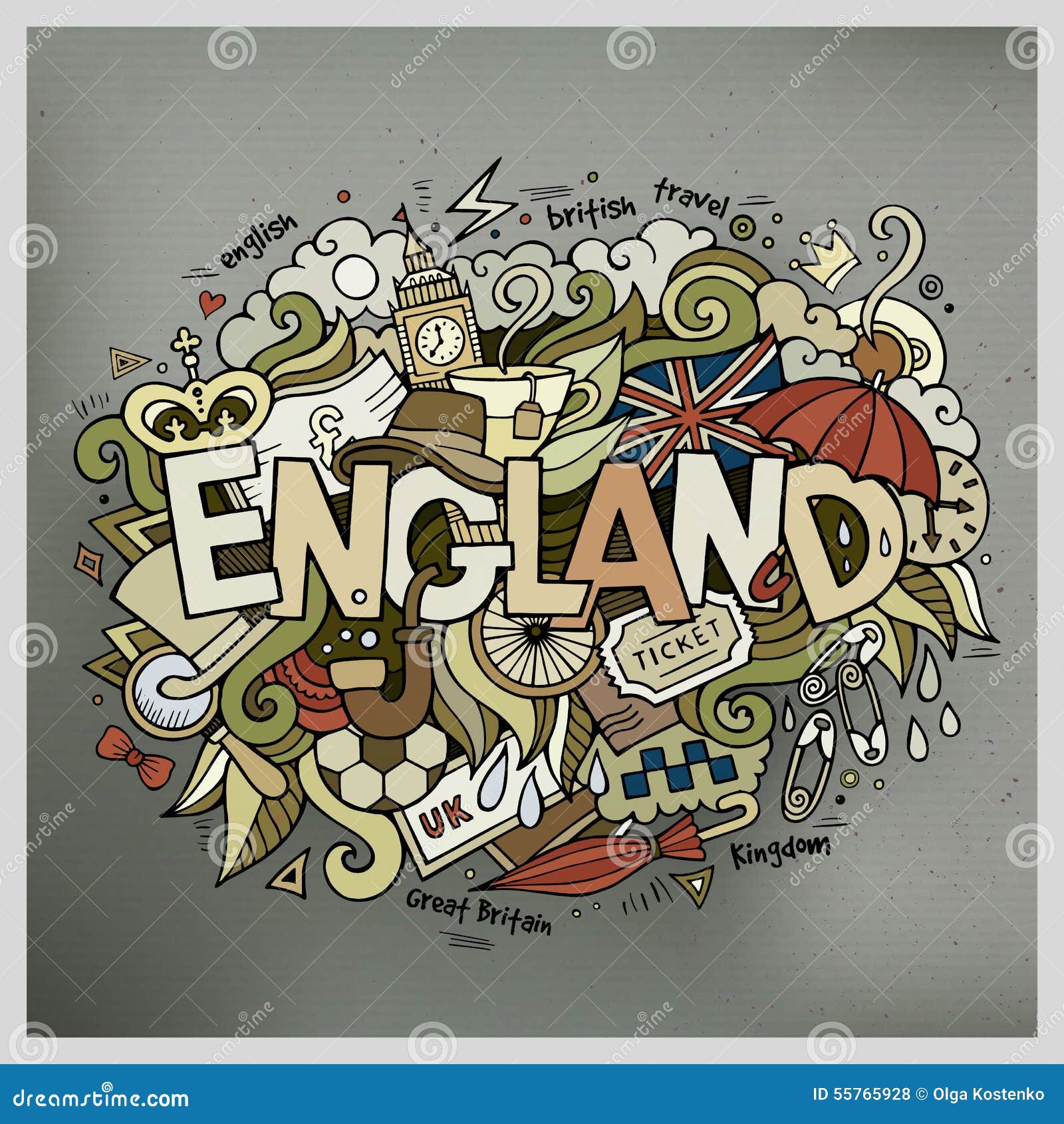 England Hand Lettering and Doodles Elements Stock Vector - Illustration ...