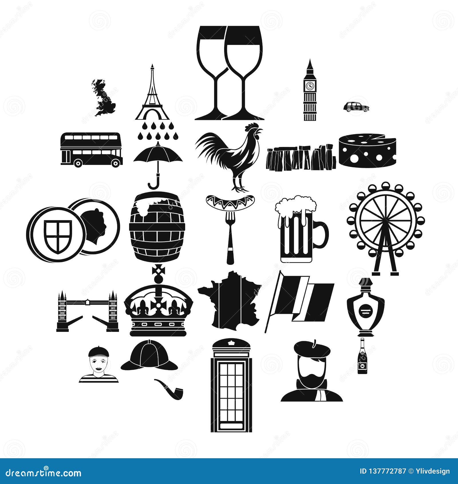 England Icons Set, Simple Style Stock Vector - Illustration of republic ...