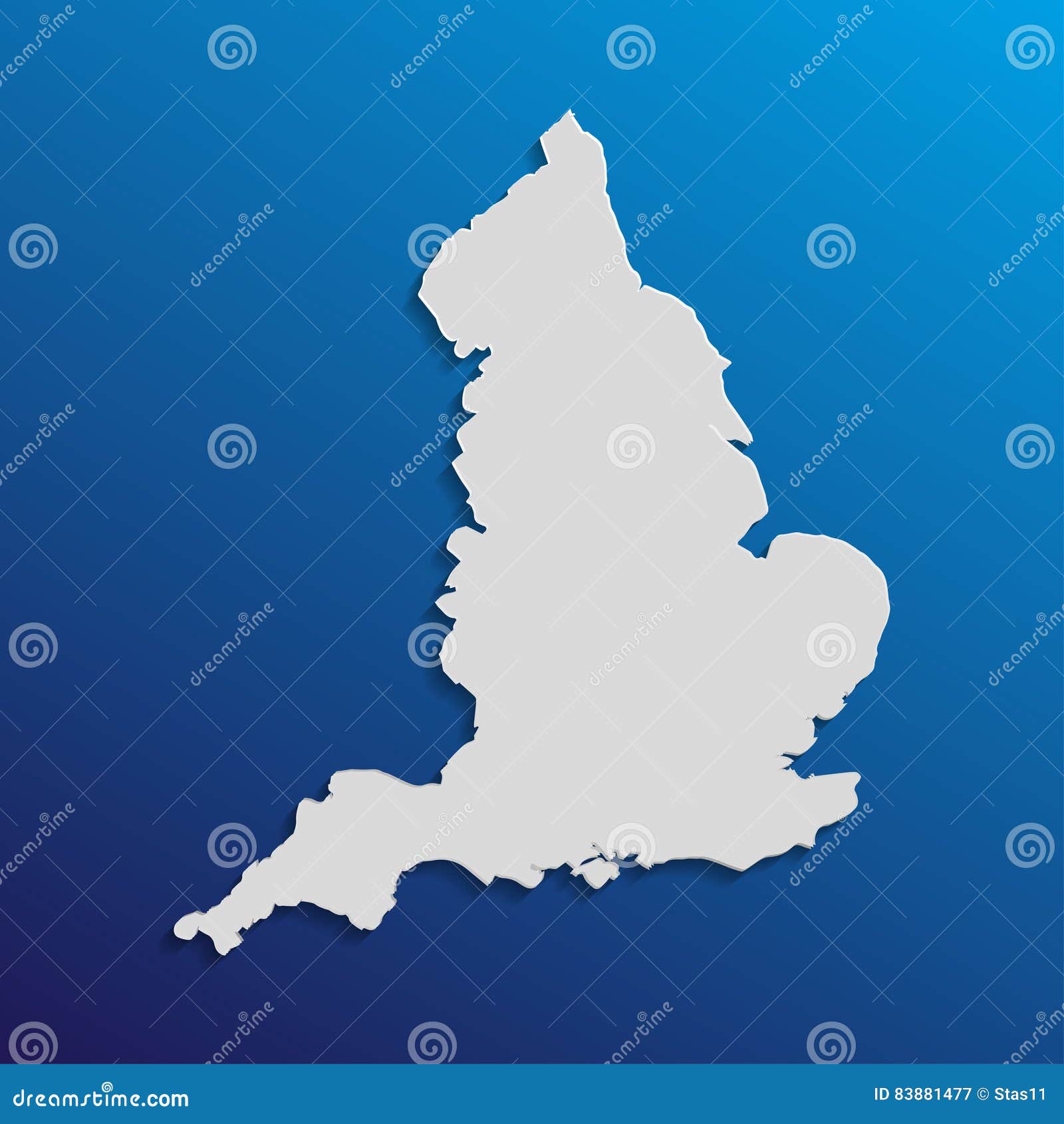 England Map in Gray with Shadows and Gradients on a Blue Background ...