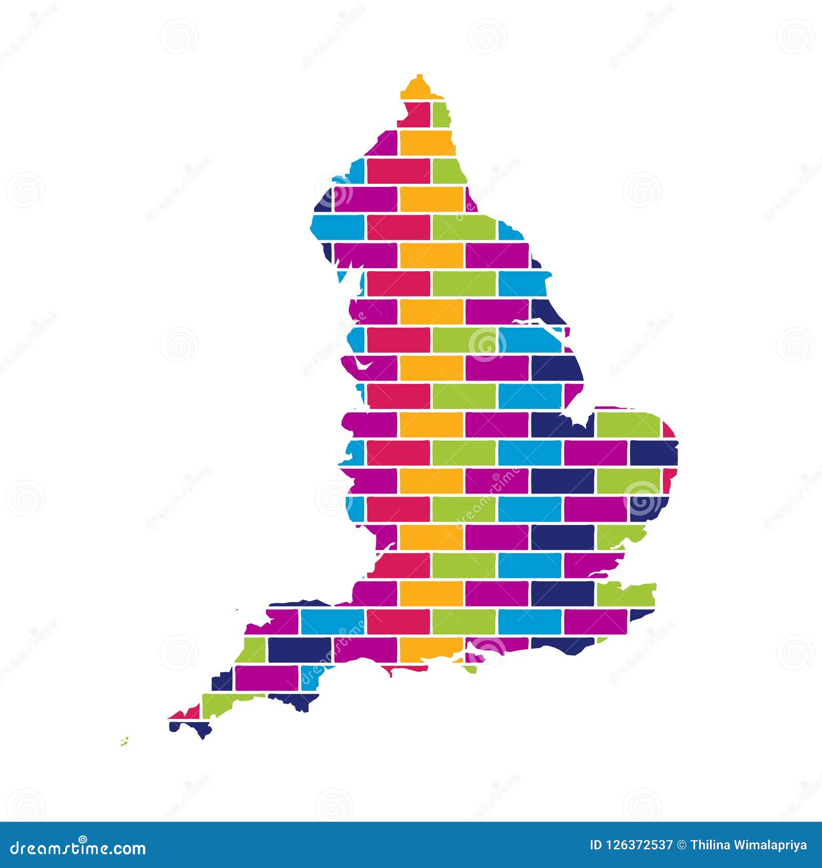 England Map with Multi Colored Brick Style Background Stock Vector ...