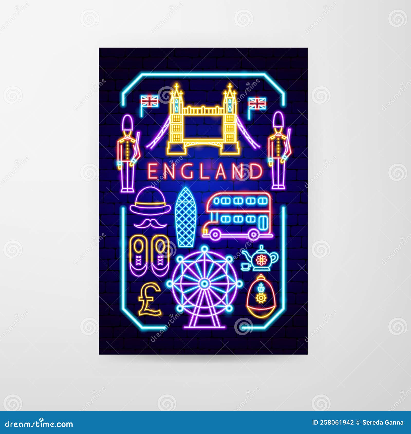 England Neon Flyer stock vector. Illustration of britain - 258061942