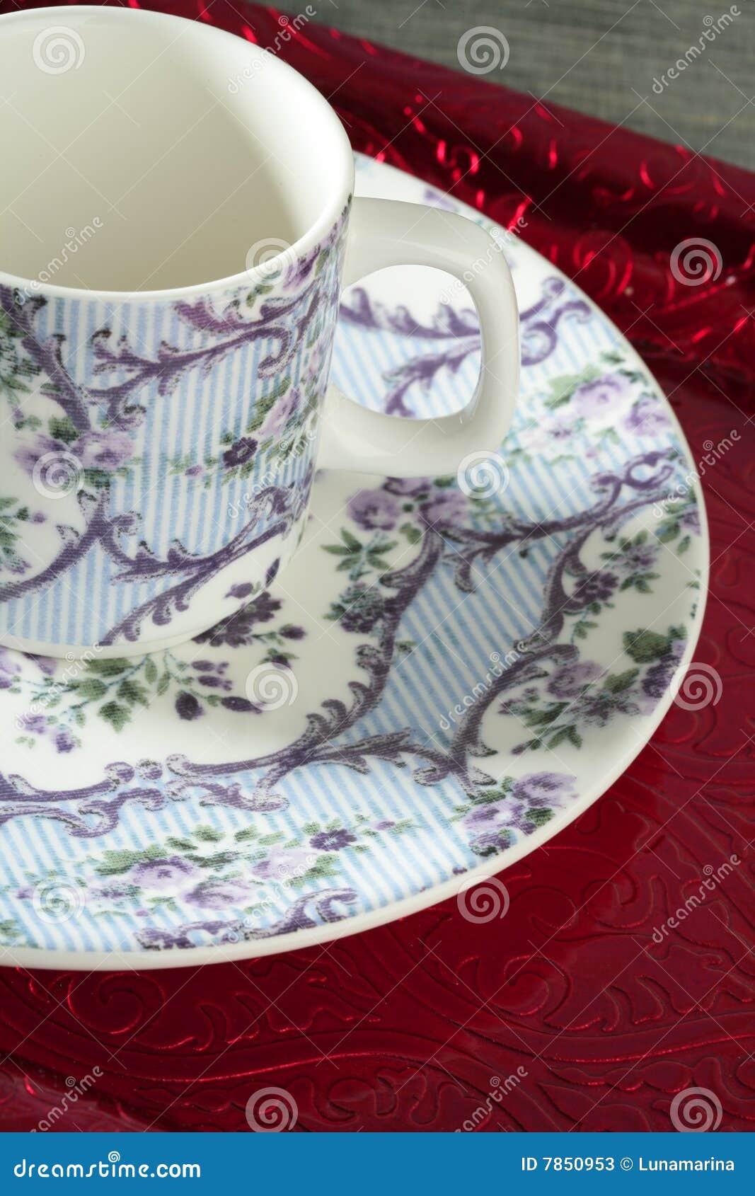 England Old Style Tea Cup and Dish Over Red Tray Stock Image - Image of ...