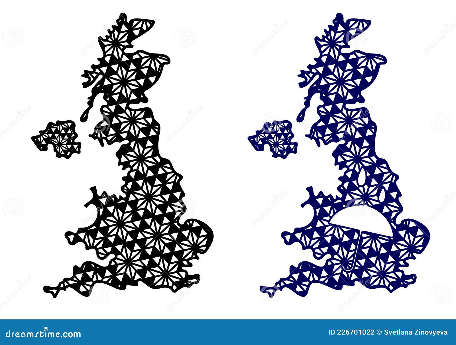 England Outline with Decorative Geometric Pattern and Umbrella Outline ...