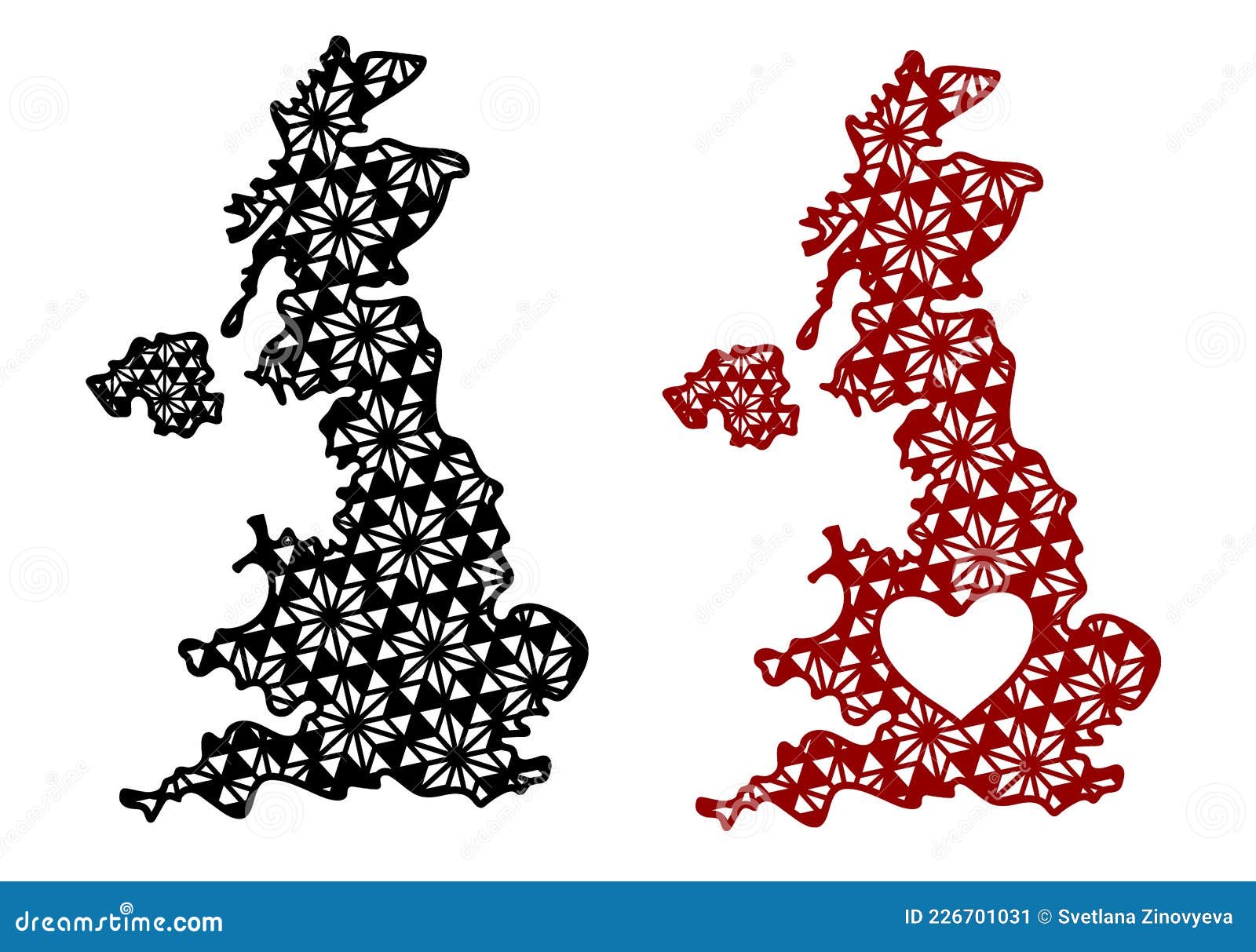 England Outline with Heart-shaped Frame and Decorative Geometric ...