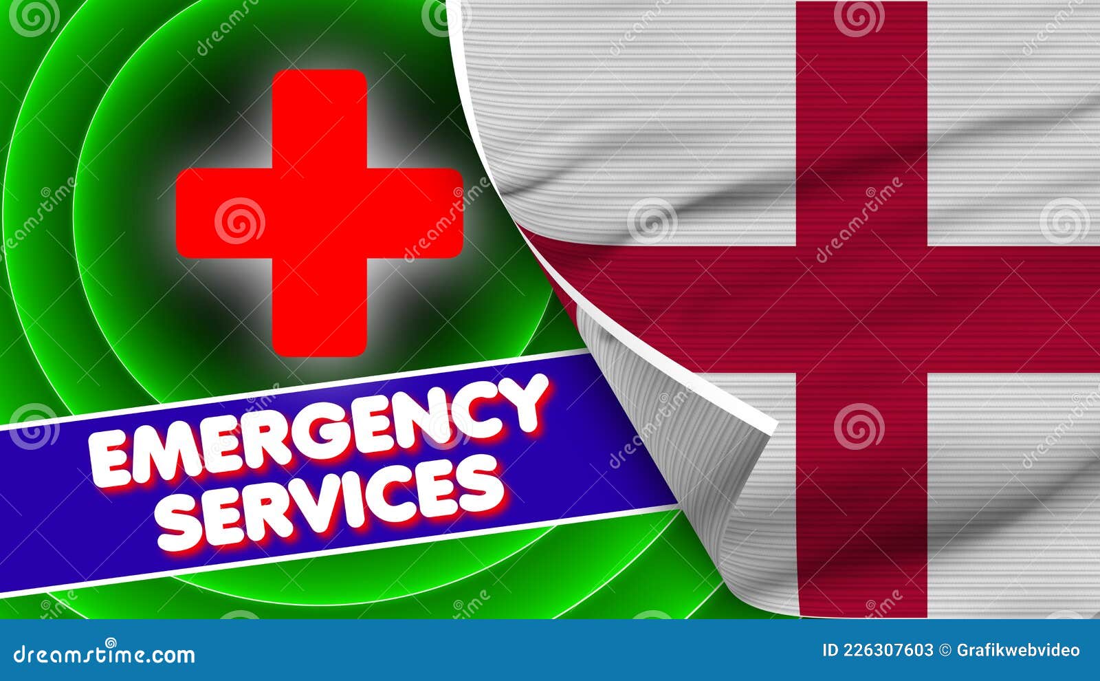 England Realistic Flag with Emergency Services Title Fabric Texture 3D ...