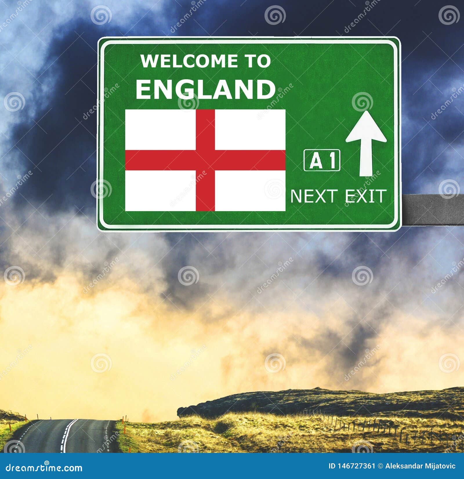 England Road Sign Against Clear Blue Sky Stock Image - Image of message ...