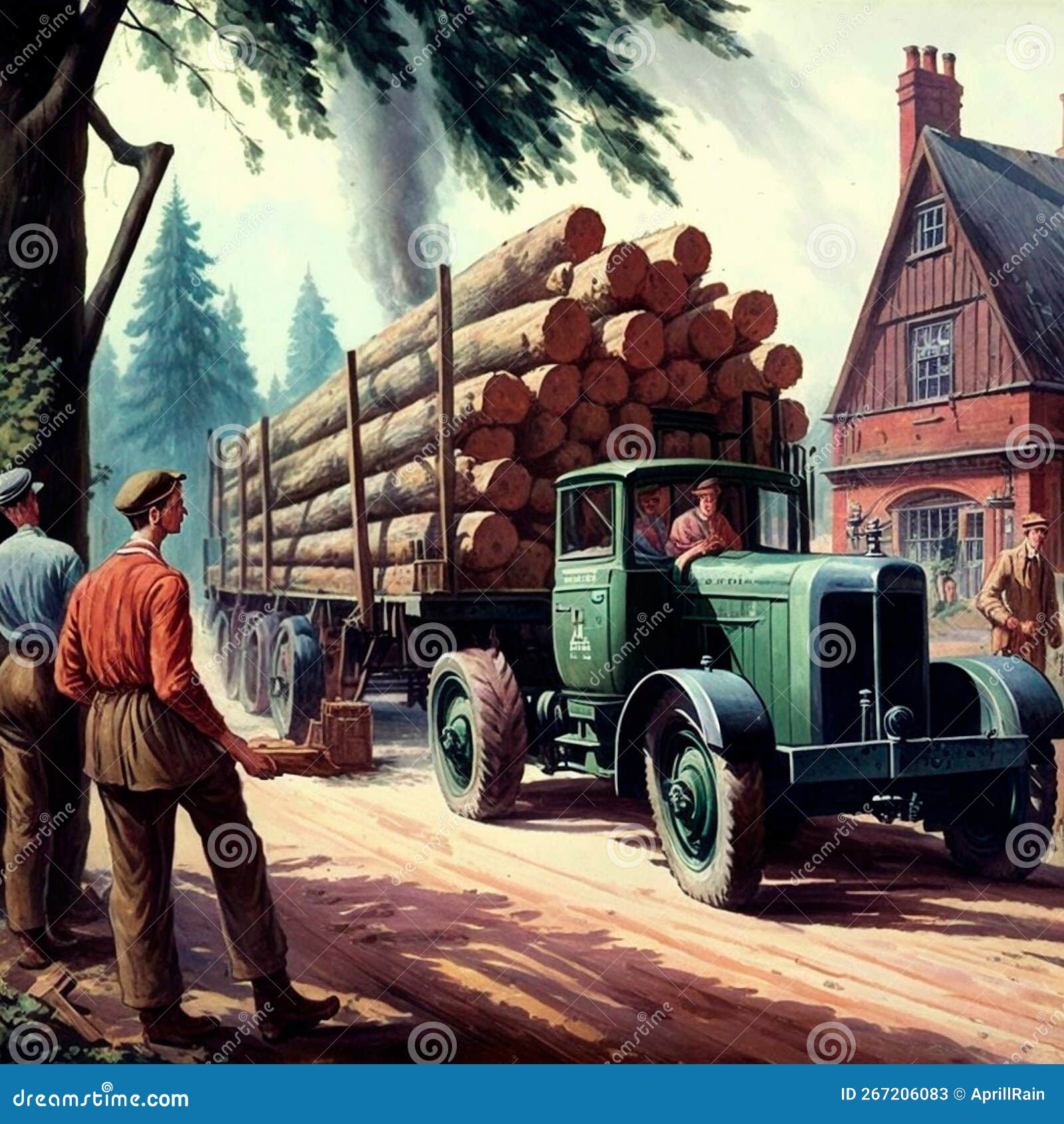 England in the 80s. Loading by Workers of the Car with Logs Stock ...