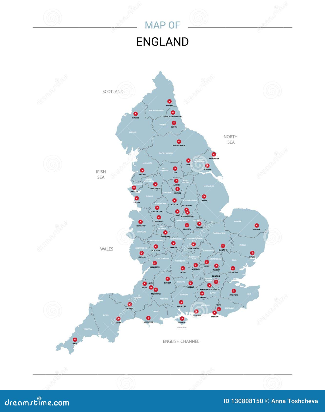 England Map Vector with Red Pin. Stock Vector - Illustration of region ...