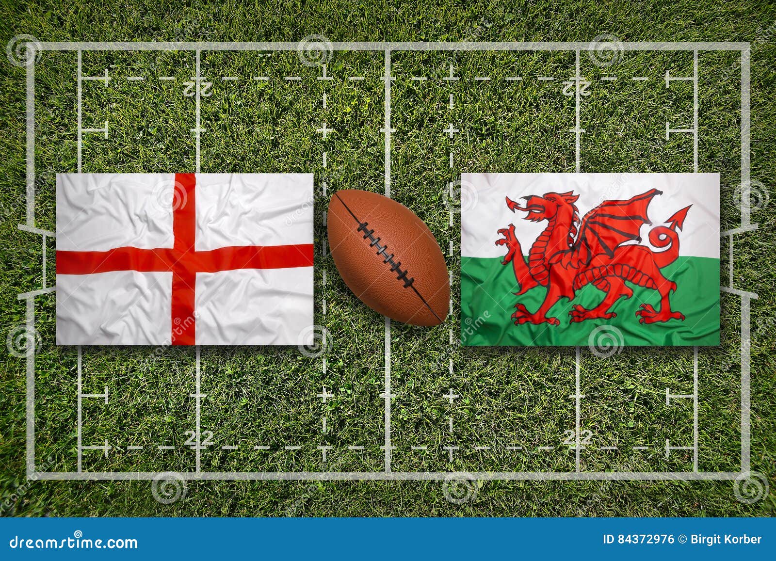 England Vs. Wales Flags on Rugby Field Stock Photo - Image of wales ...