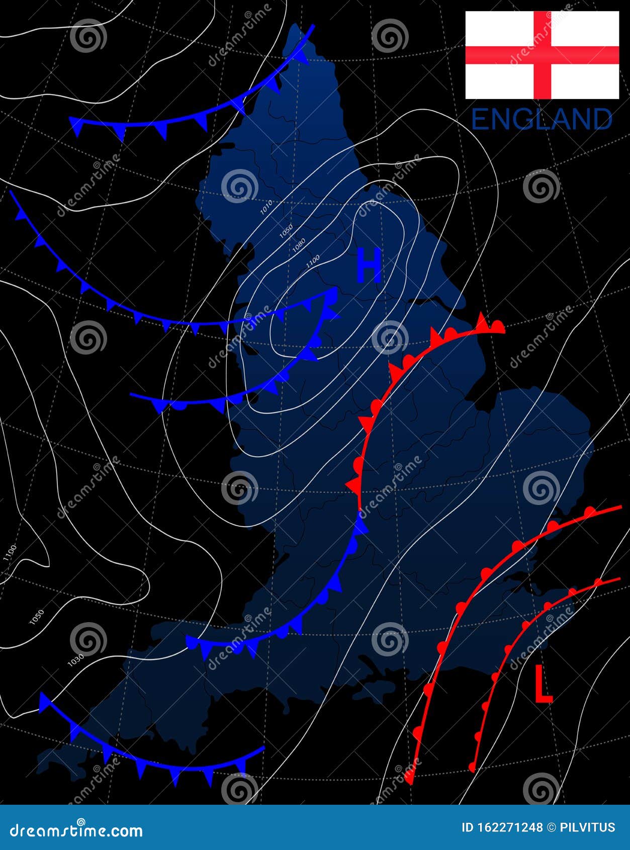 England. Weather Map Of The England. Meteorological Forecast. Editable ...