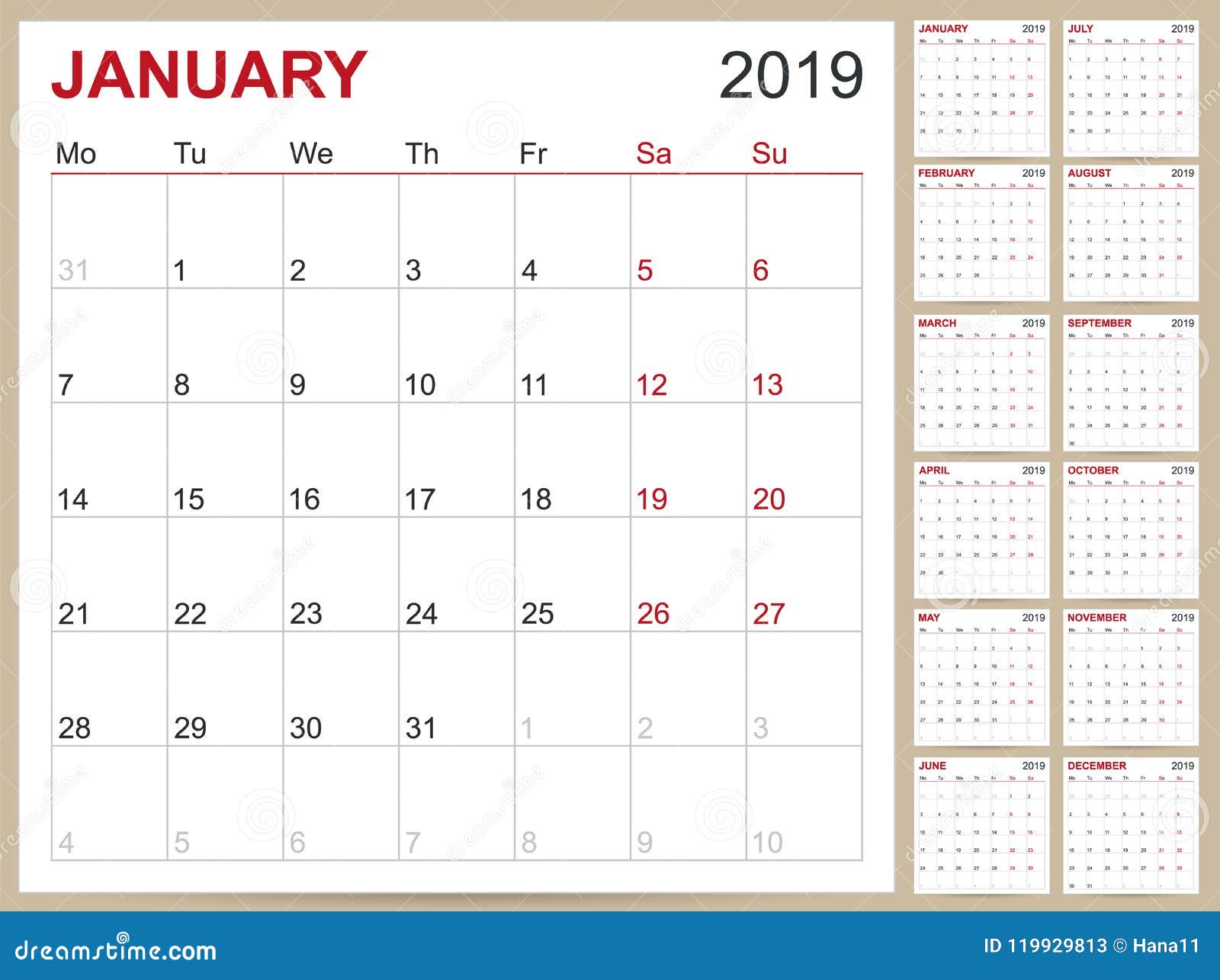 Englischer Kalender 2019 vektor abbildung. Illustration von geschäft ...