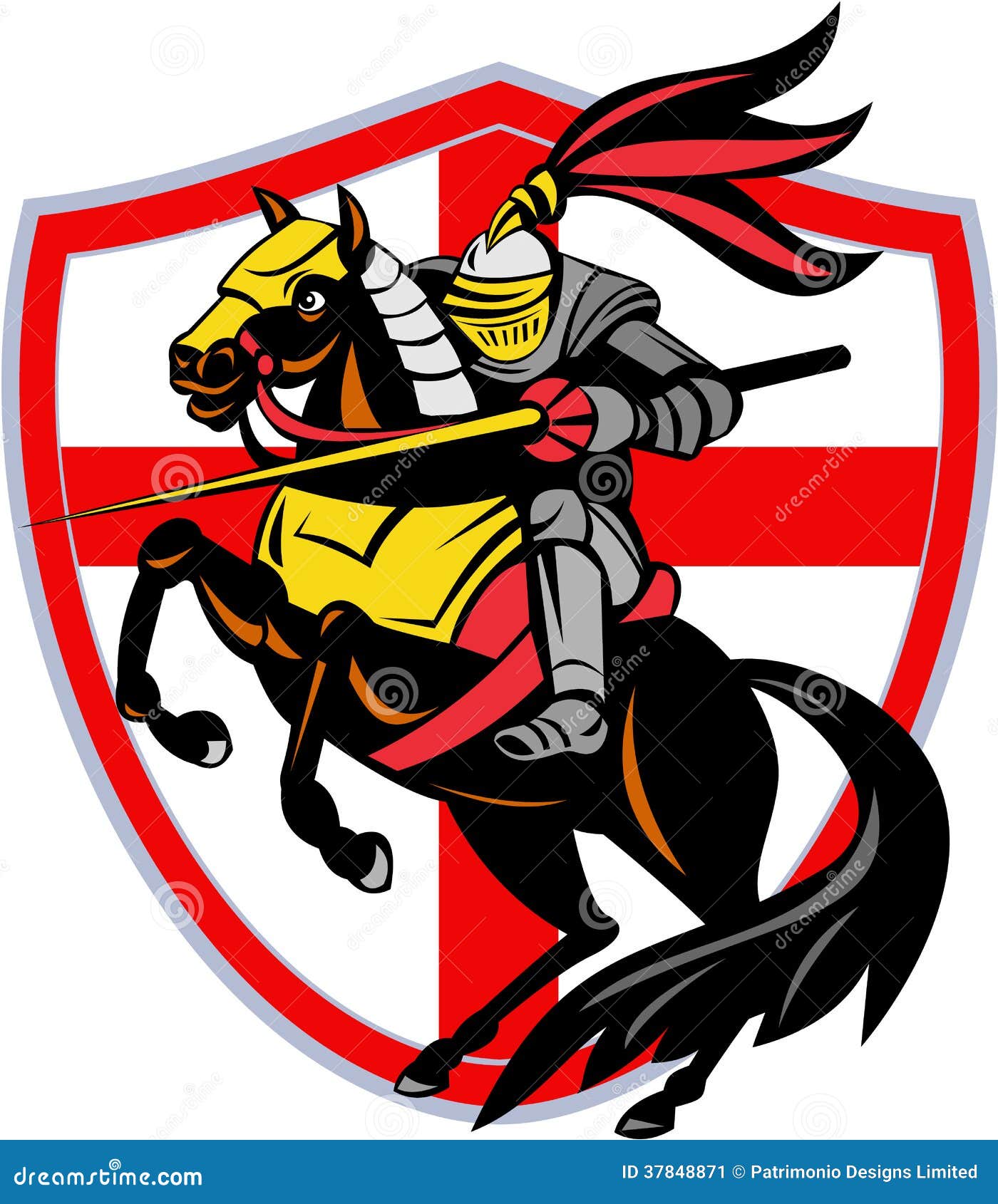 Englischer Ritter Lance England Flag Shield Retro Stock Abbildung ...