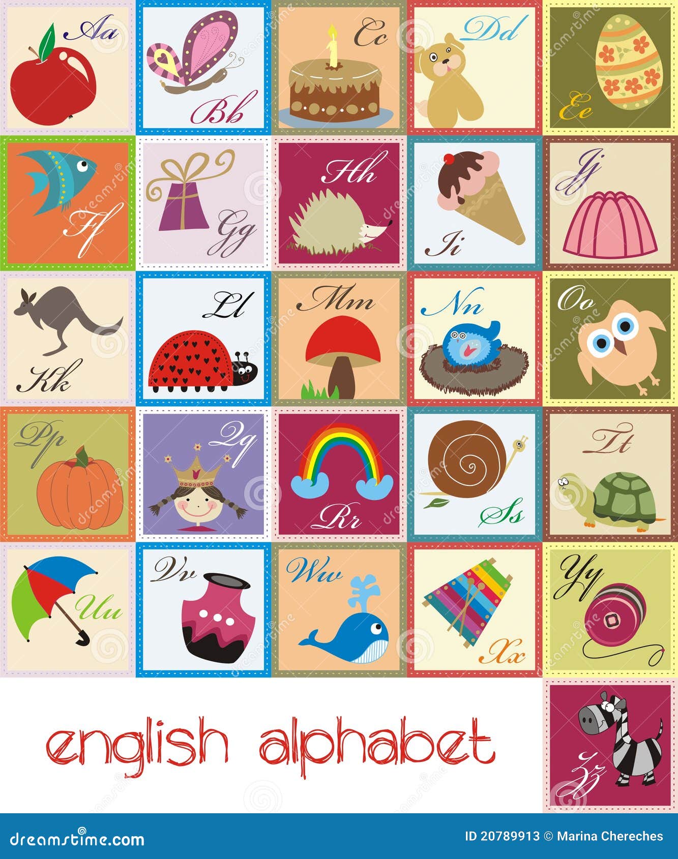 Englisches Alphabet vektor abbildung. Illustration von apfel - 20789913