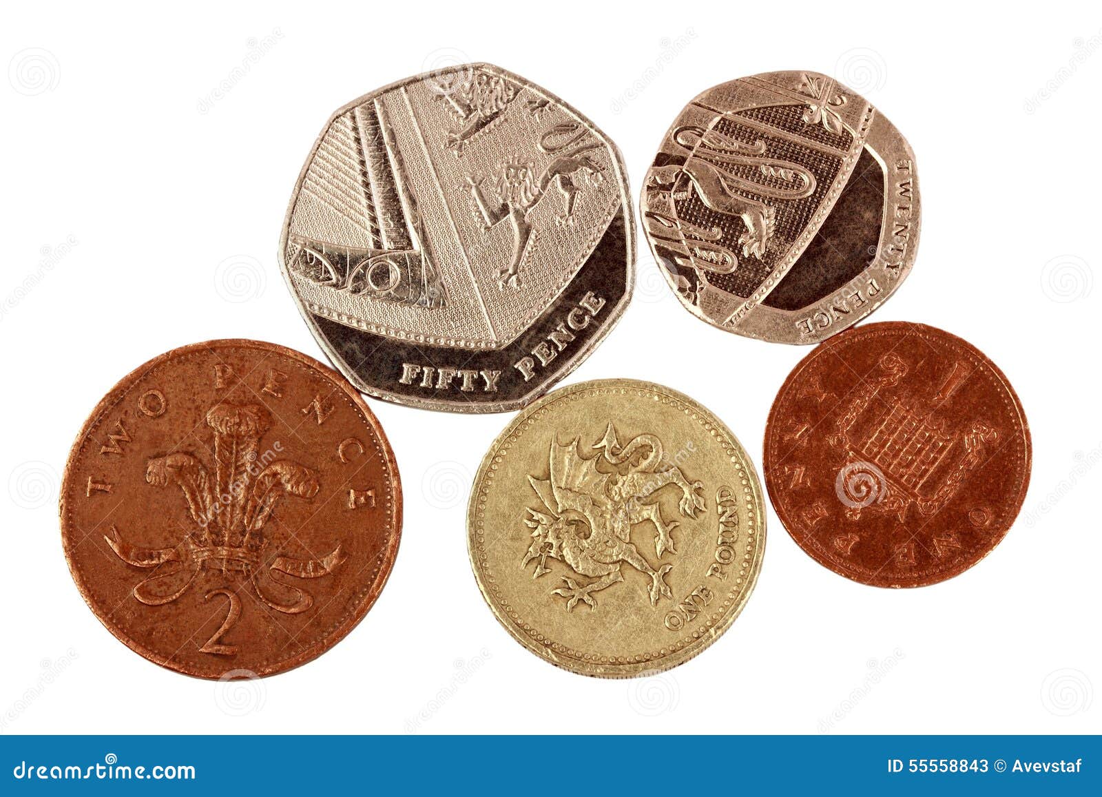 Englisches Geld auf Weiß stockbild. Bild von elisabeth - 55558843