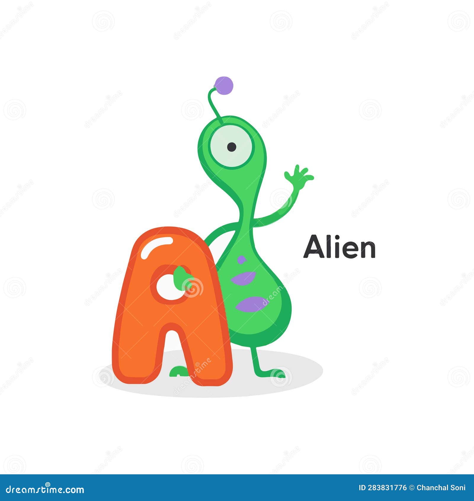 English Alphabet a, a for Alien Stock Illustration - Illustration of ...