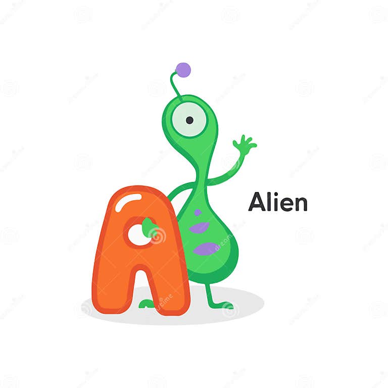English Alphabet a, a for Alien Stock Illustration - Illustration of ...