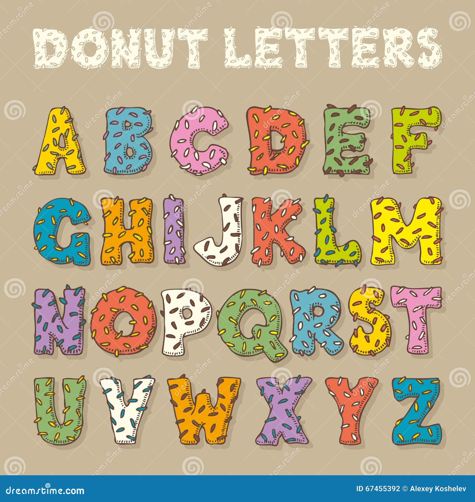 English Alphabet in Donut Style. Color Vector Font Stock Illustration ...
