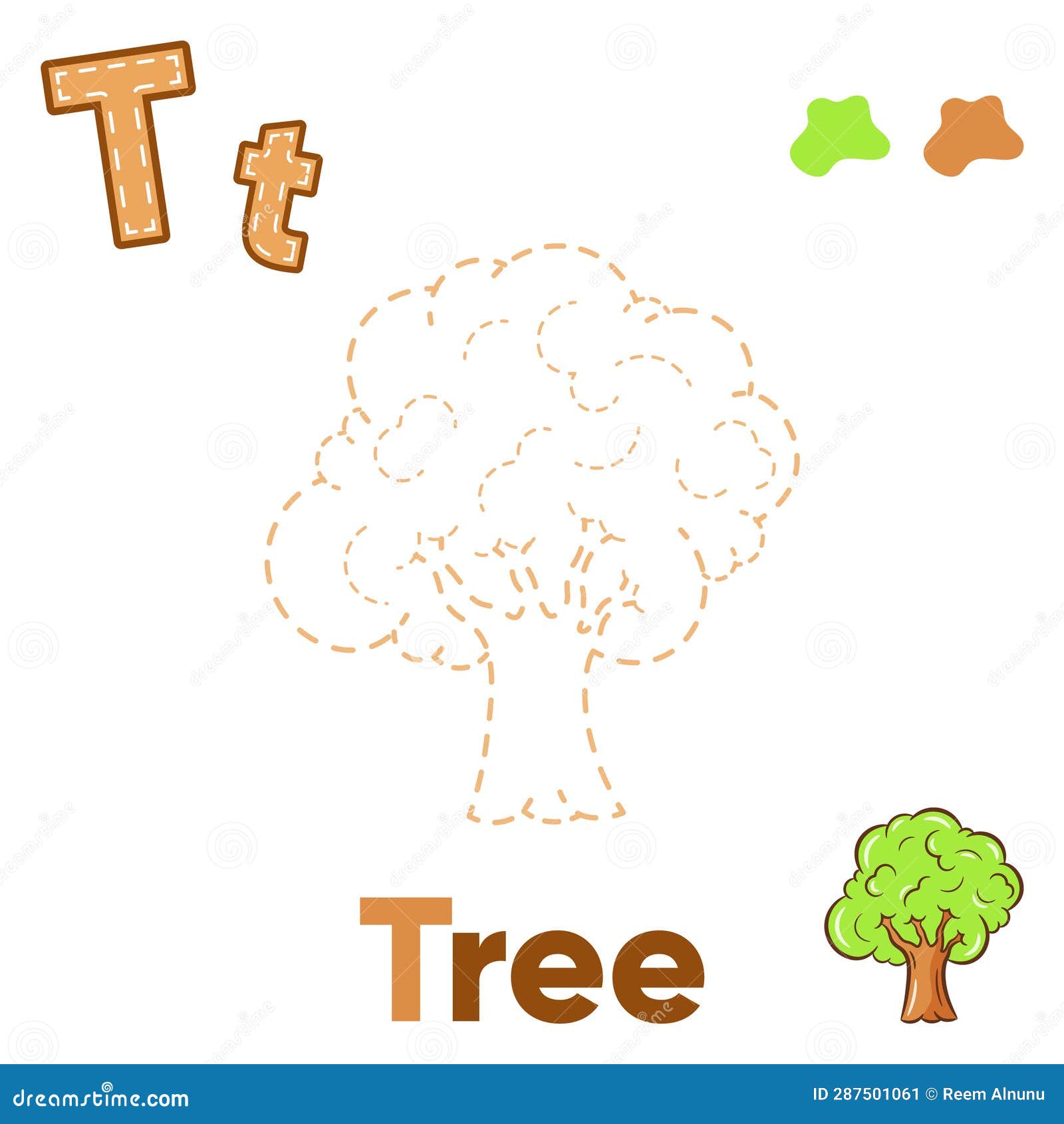 English Alphabet Letter T with Trace and Color Tree Drawing Stock ...