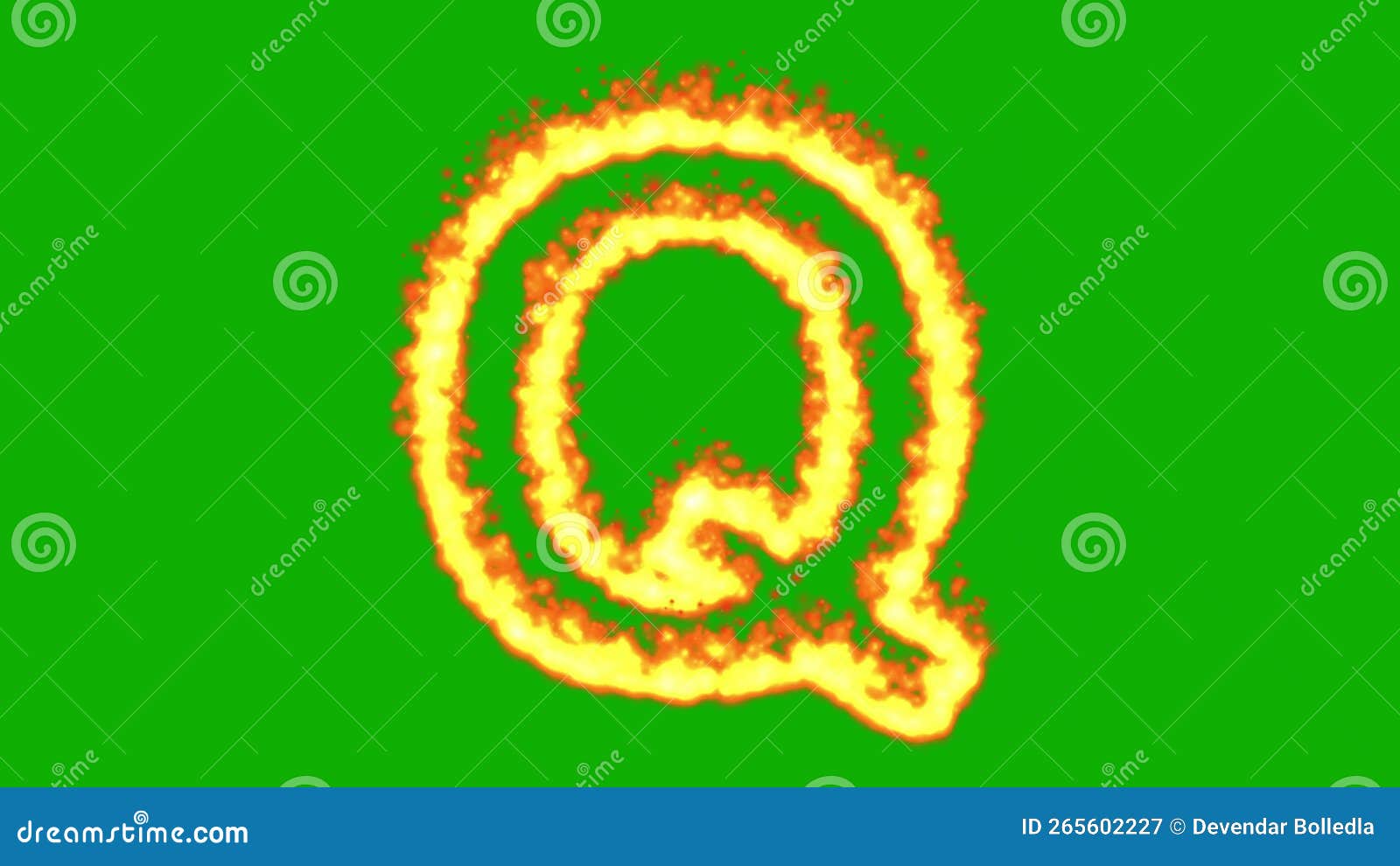 English Alphabet Q with Fire Effect on Green Screen Background Stock ...