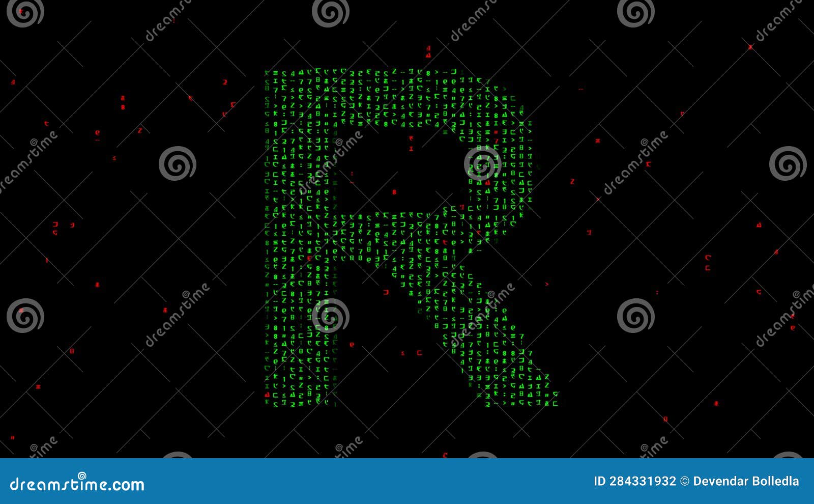English Alphabet R with Matrix Code on Plain Black Background Stock ...
