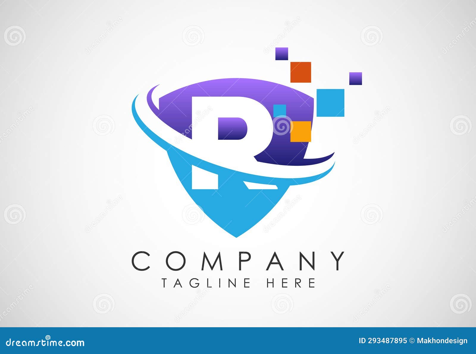 English Alphabet R with Shield, Swoosh and Data Pixel. Creative ...