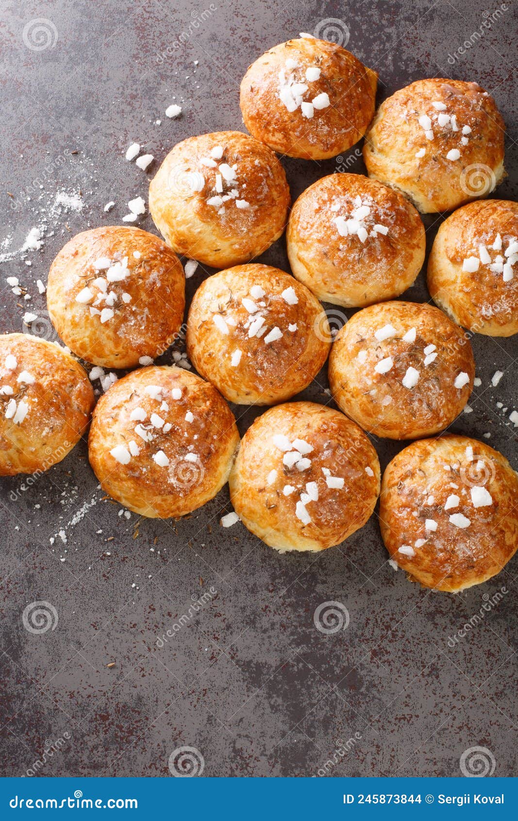 English Bath Buns Roll with Cumin and Sugar Close-up. Vertical Top View ...