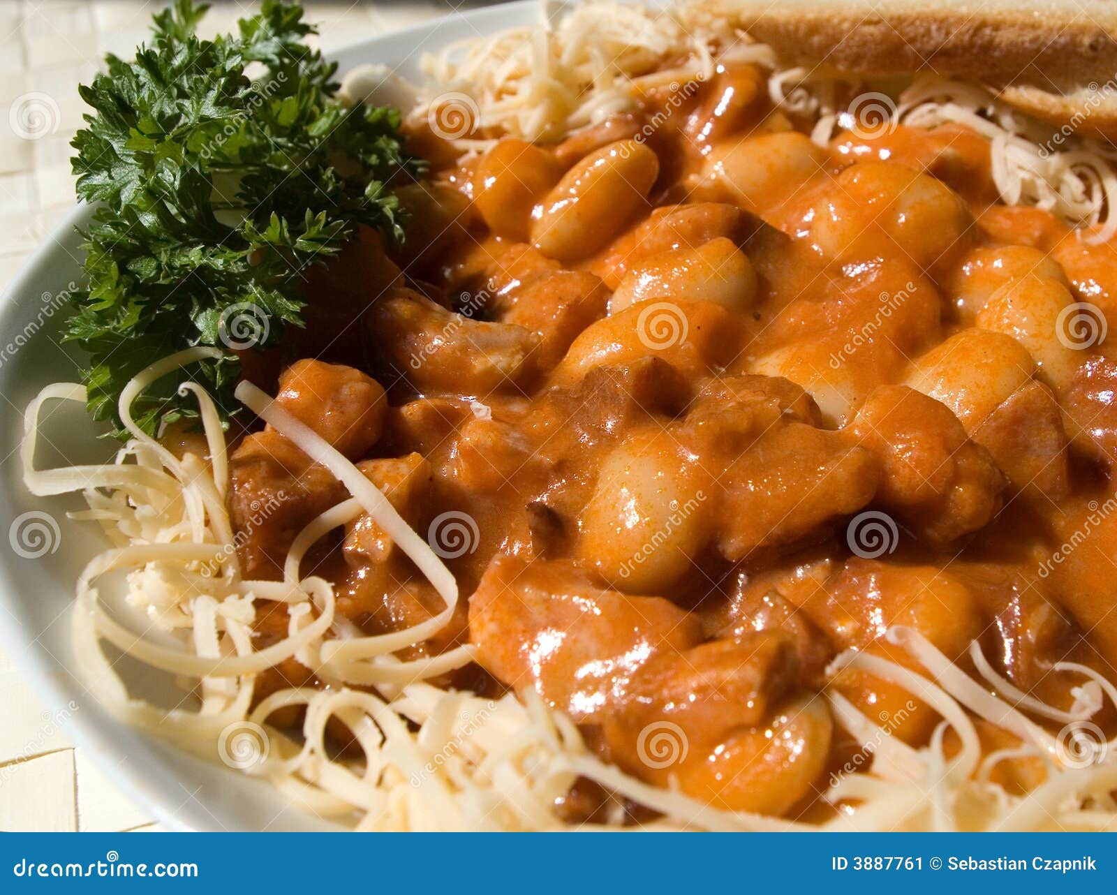 English beans with bacon. stock image. Image of tomato - 3887761