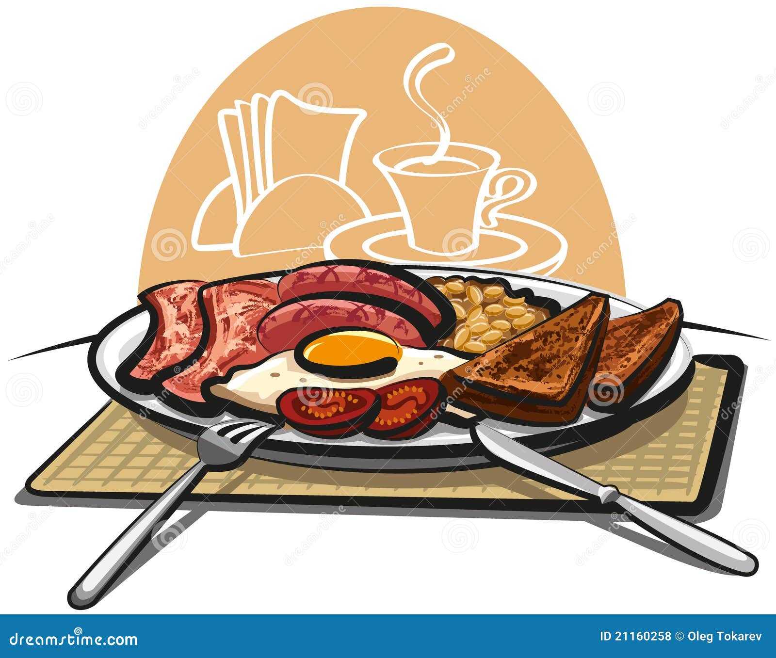 English Breakfast Plate With Sausage, Egg, Becon, Tomato And Beans ...