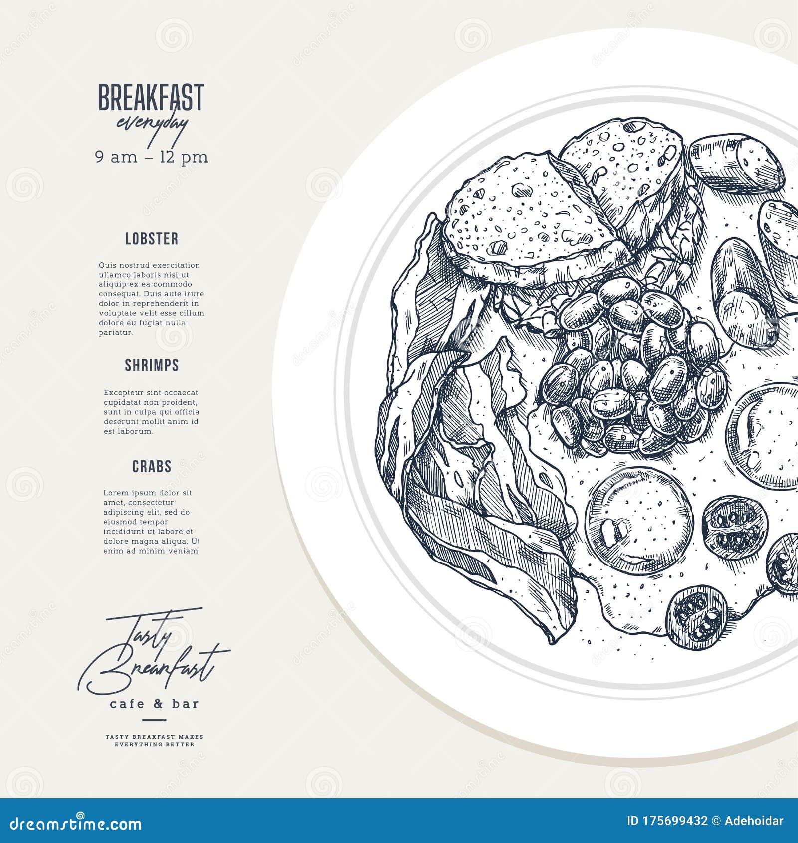 English Breakfast Plate Illustration. Cafe Menu Design Template. Vector ...