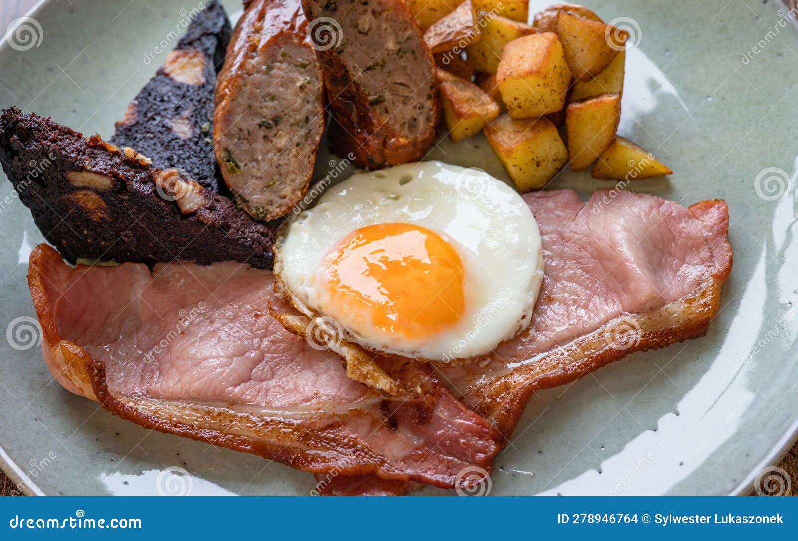 English Breakfast Simple Version Top View on Wooden Table, Side View ...