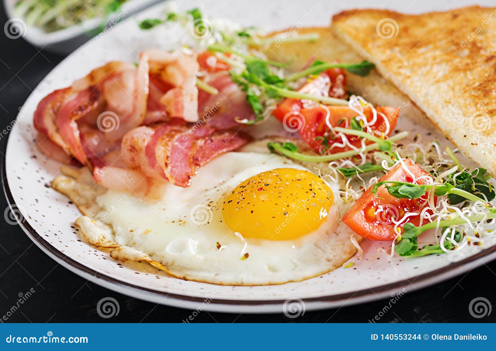English Breakfast - Toast, Egg, Bacon and Tomatoes and Microgreens ...