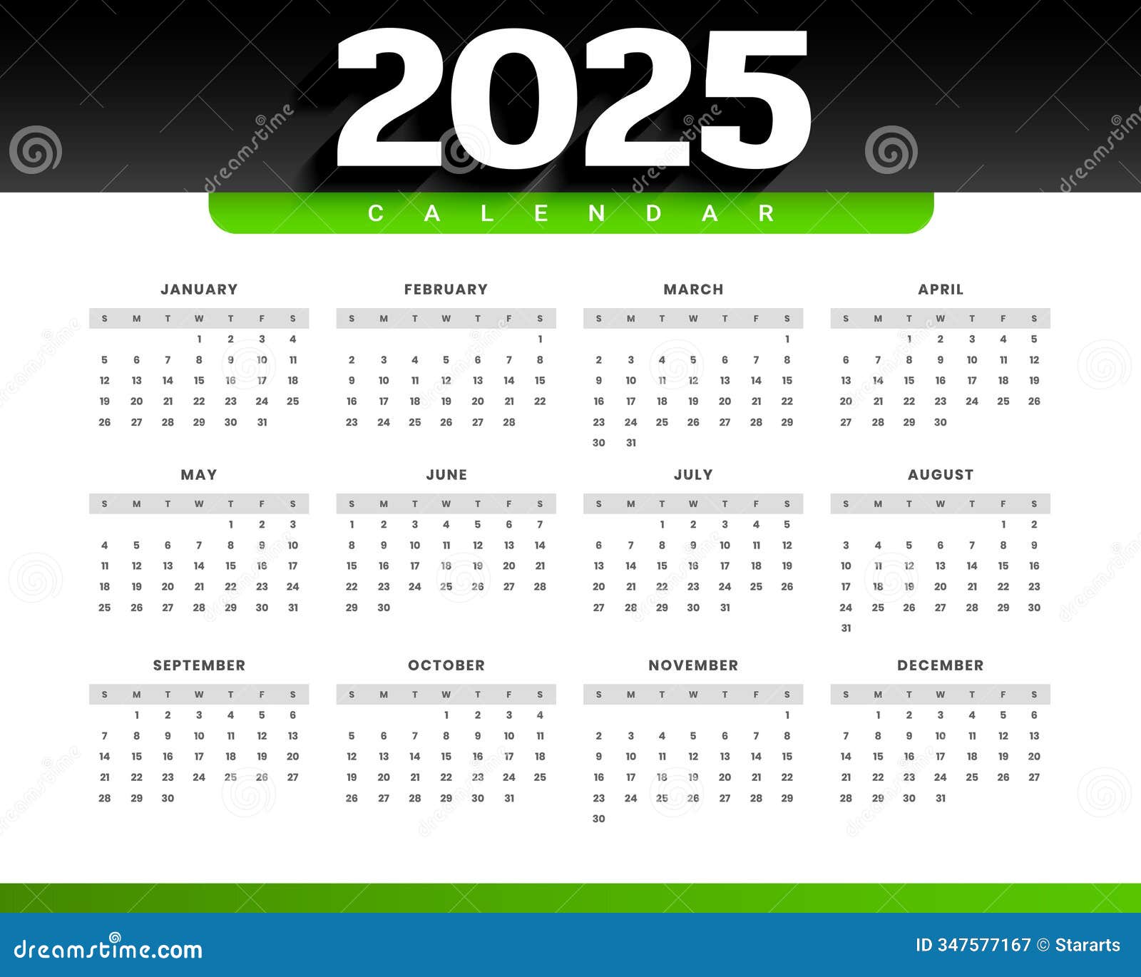 2025 English Calendar Layout Business Wall or Desk Stock Vector ...