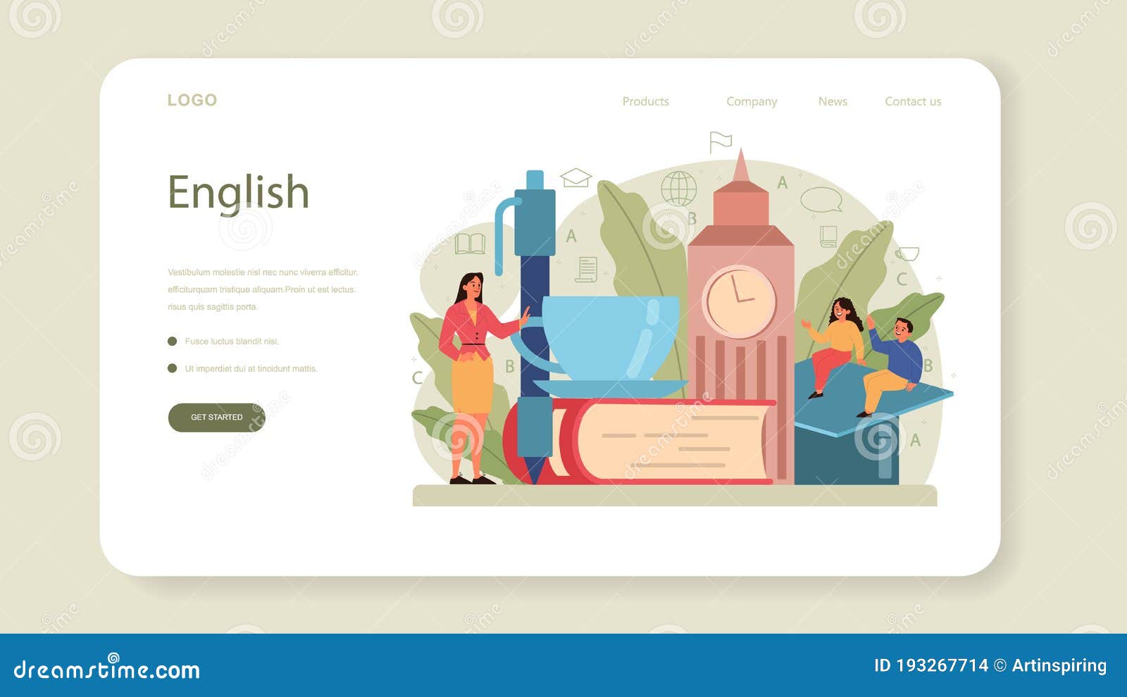English Class Web Banner or Landing Page. Study Foreign Languages Stock ...