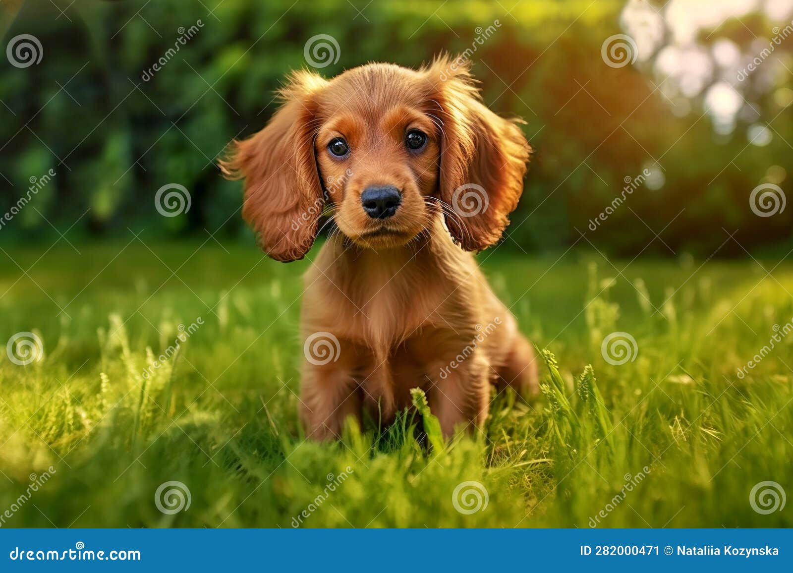 English Cocker Spaniel Puppy Sitting on Green Grass. AI Generated Stock ...
