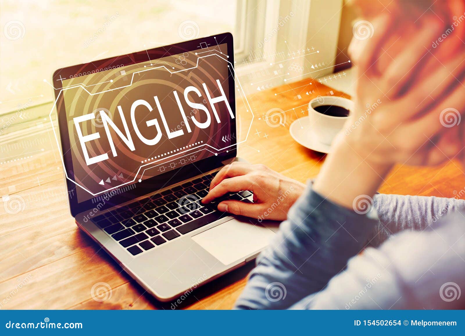 English Concept with Man Using a Laptop Stock Photo - Image of studying ...