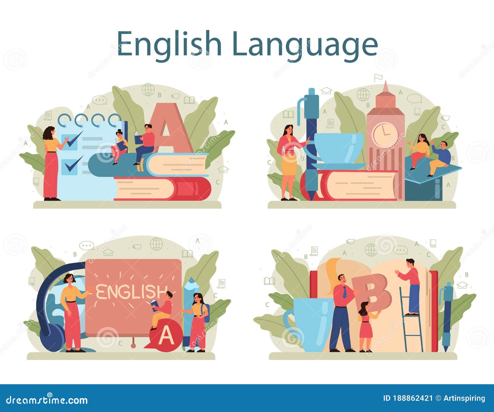 English Course Concept Set. Study Foreign Languages in School or Stock ...