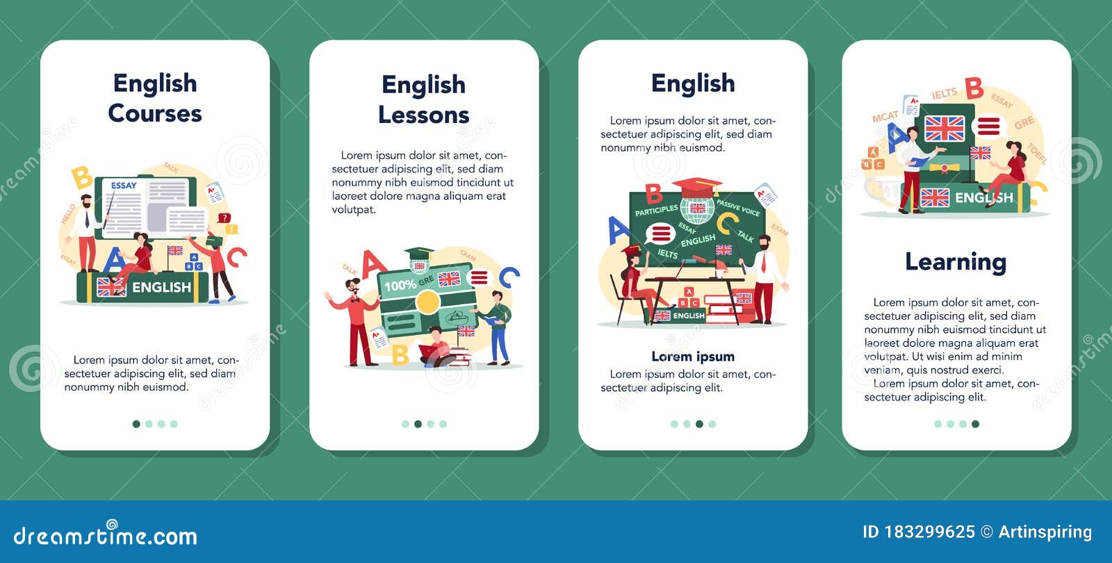 English Course Mobile Application Banner Set. Study Foreign Languages ...
